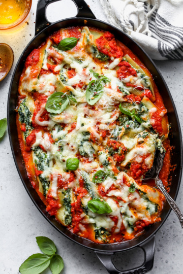 Pesto Stuffed Shells with Vodka Sauce - Dishing Out Health