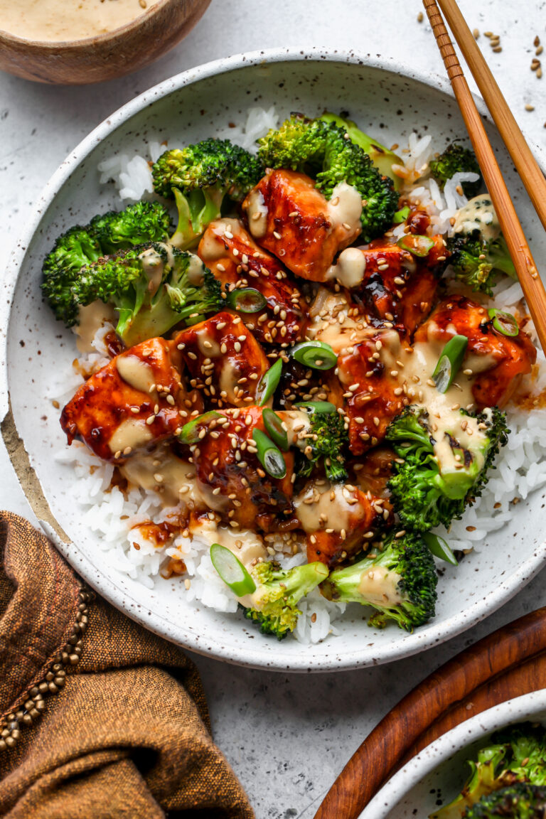 Sesame Salmon Rice Bowl with Ginger Sauce - Dishing Out Health