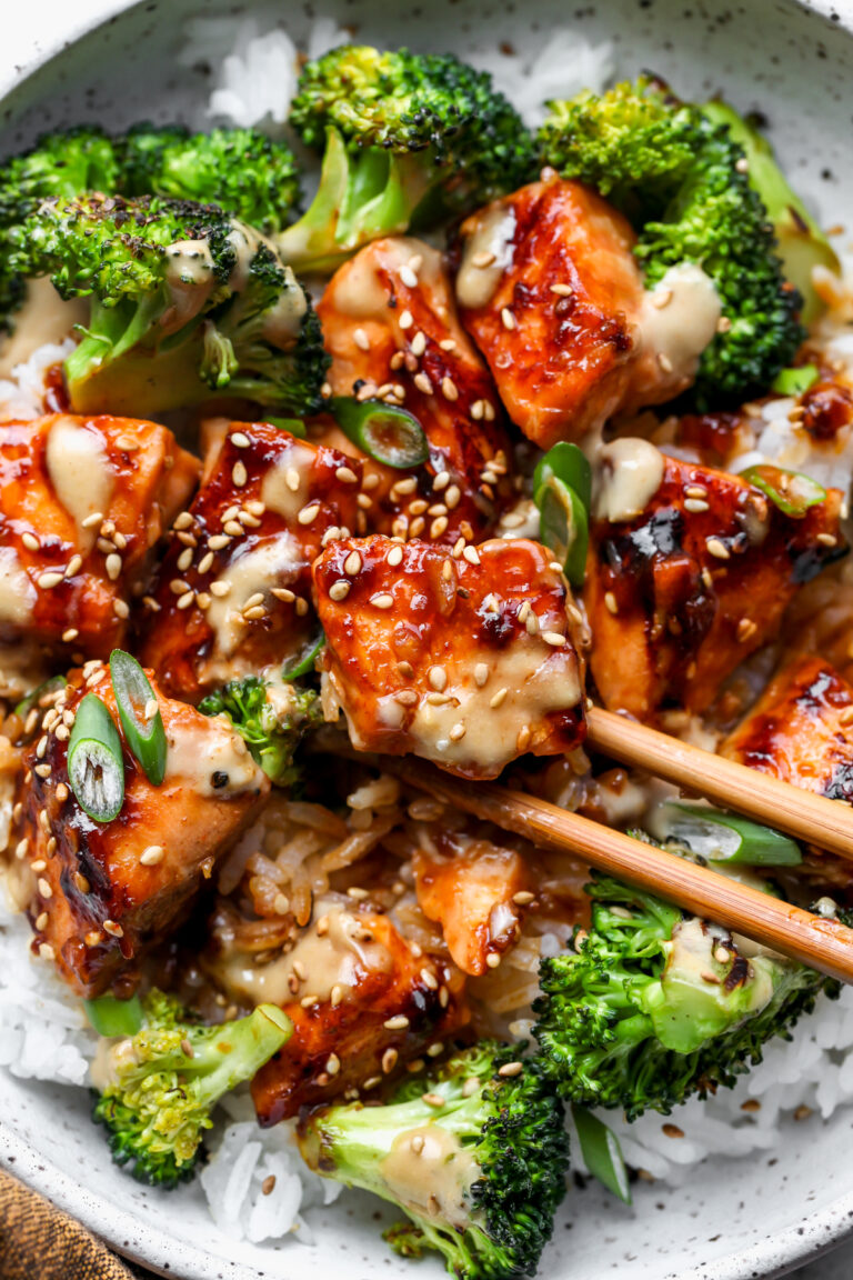 Sesame Salmon Rice Bowl with Ginger Sauce - Dishing Out Health