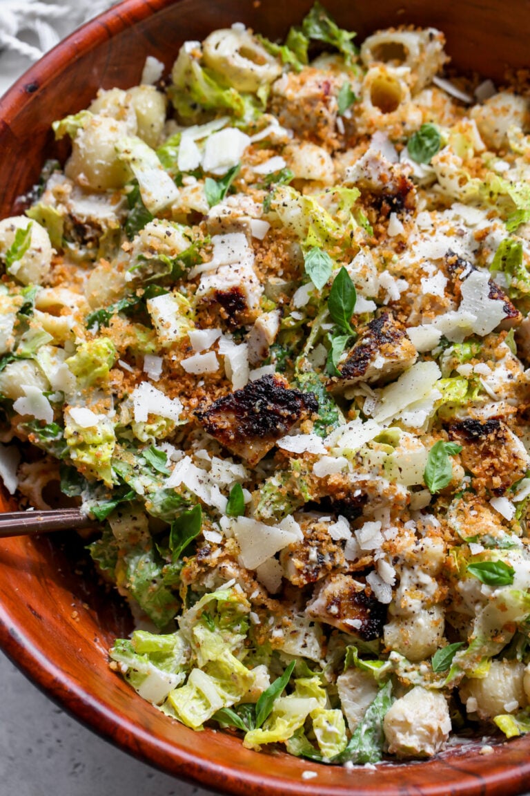 Pesto Chicken Caesar Pasta Salad - Dishing Out Health