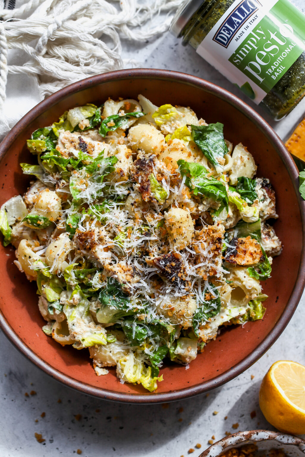 Pesto Chicken Caesar Pasta Salad - Dishing Out Health